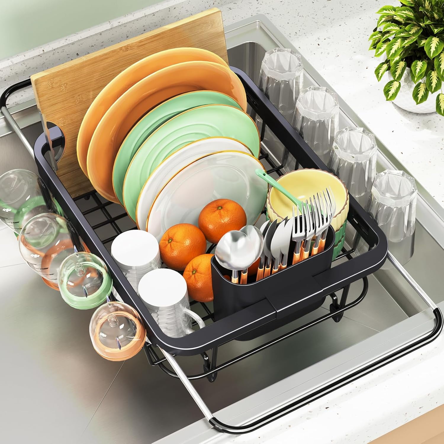Expandable Dish Drying Rack Over The Sink, Adjustable Dish Rack in Sink ...