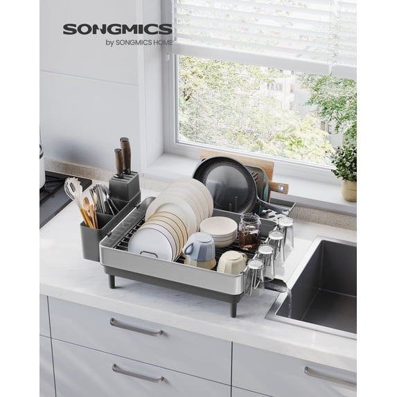 Expandable Dish Drying Rack, Stainless Steel Dish Dryer with Rotatable ...