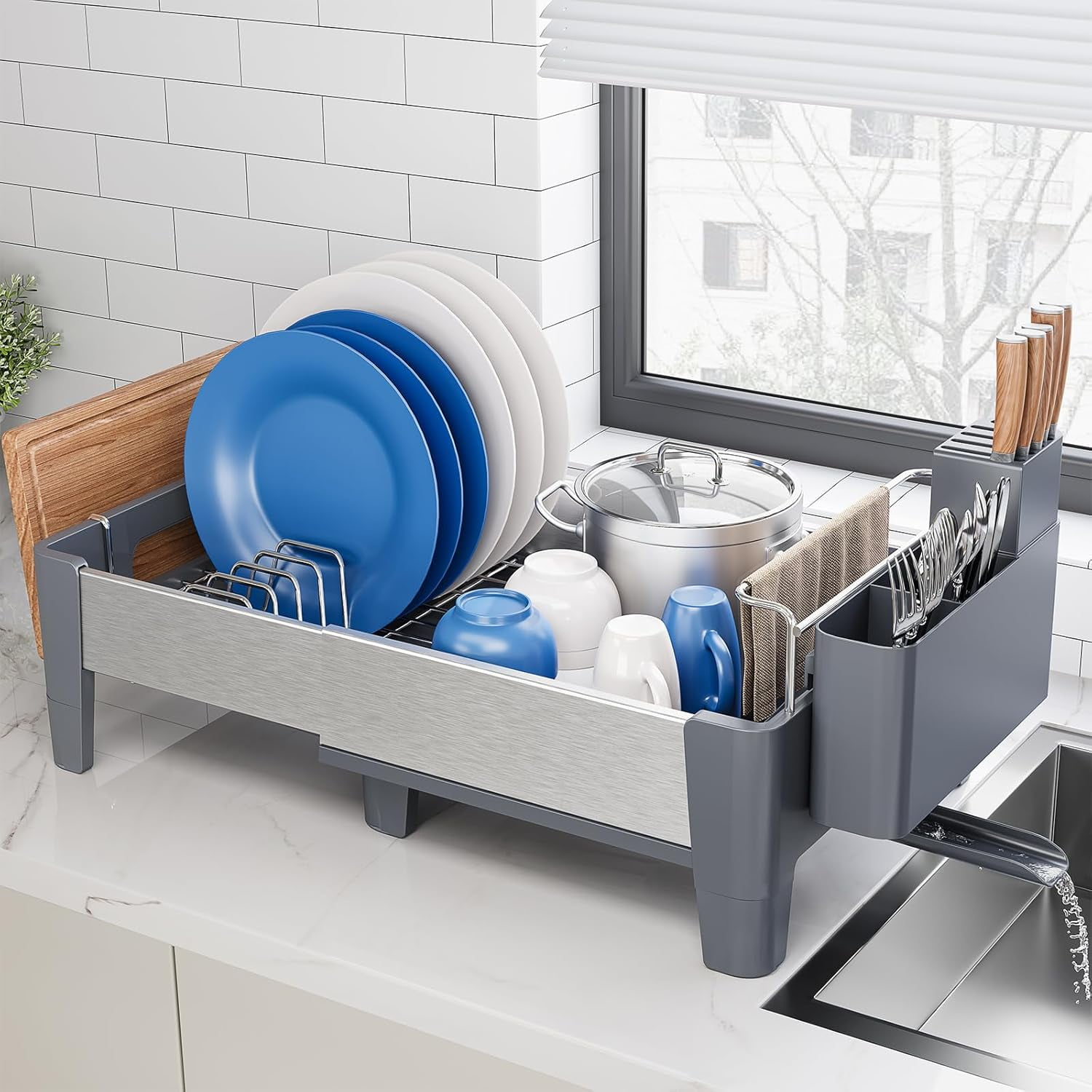 Expandable Dish Drying Rack, Stainless Steel Dish Rack with Aluminum ...
