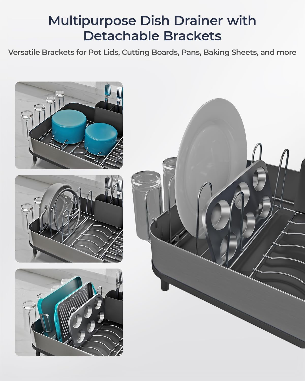 Expandable Dish Drying Rack, Versatile Brackets for Pots & Pans, Space Saving Kitchen Drying ...