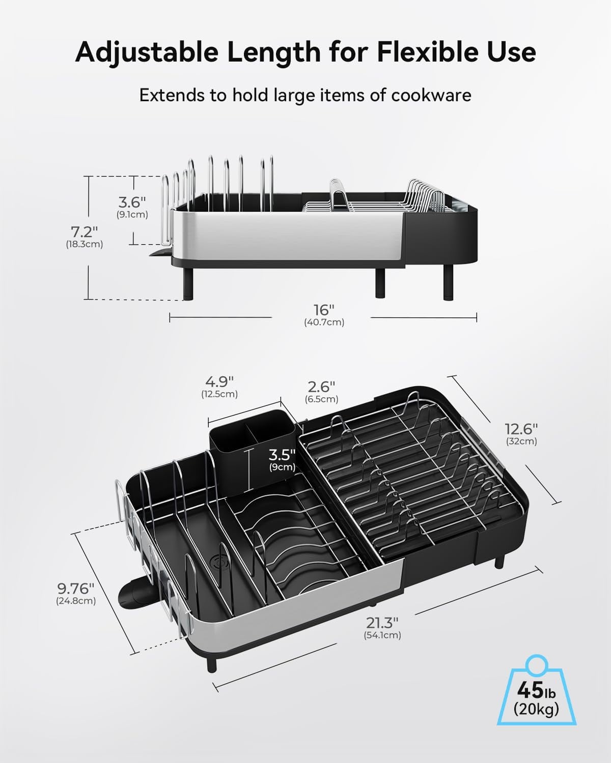 Expandable Dish Drying Rack, Versatile for Pots & Pans, Space Saving ...