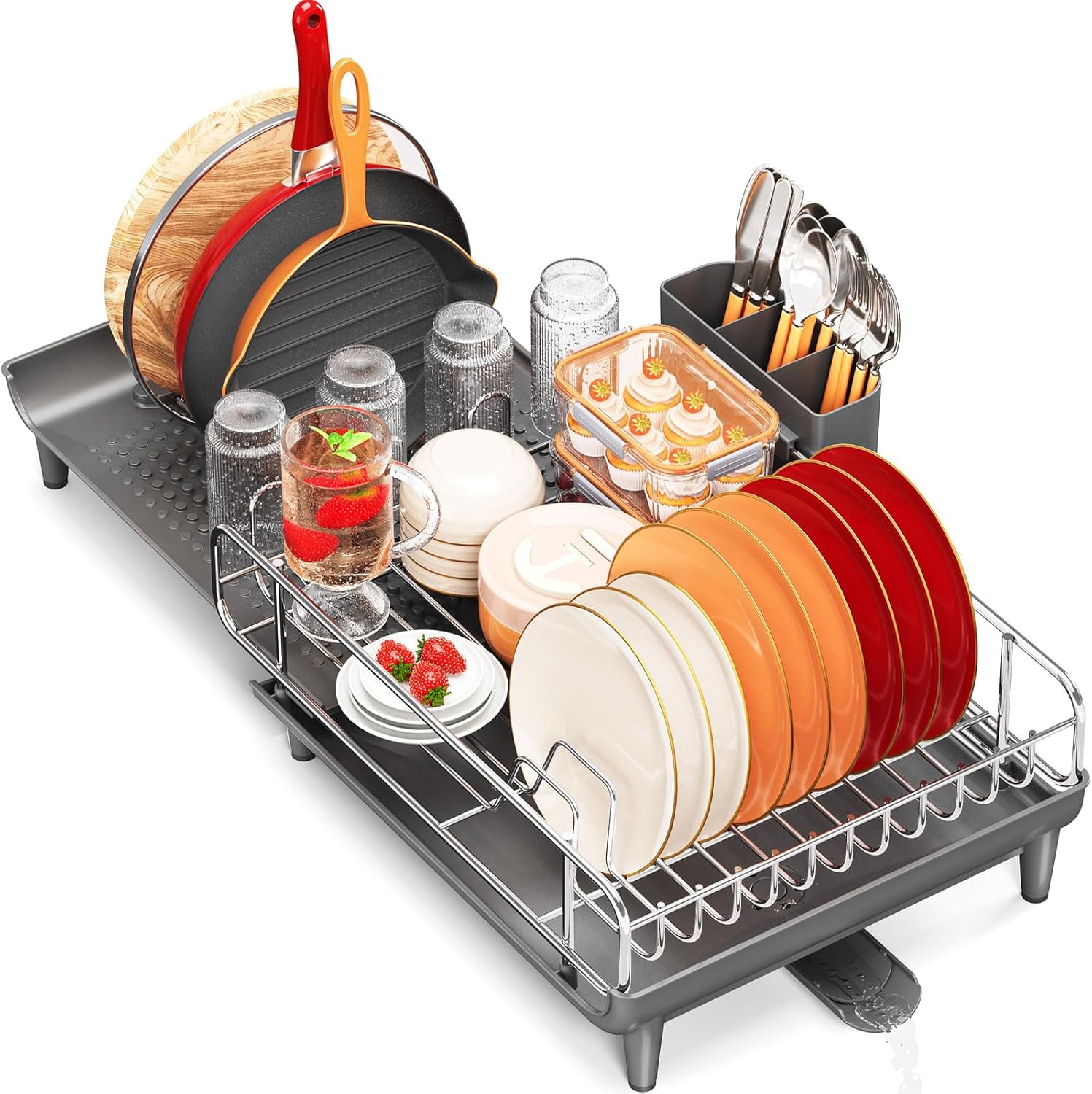 Expandable Dish Rack, Dish Drying Rack for Kitchen Counter, Foldable ...