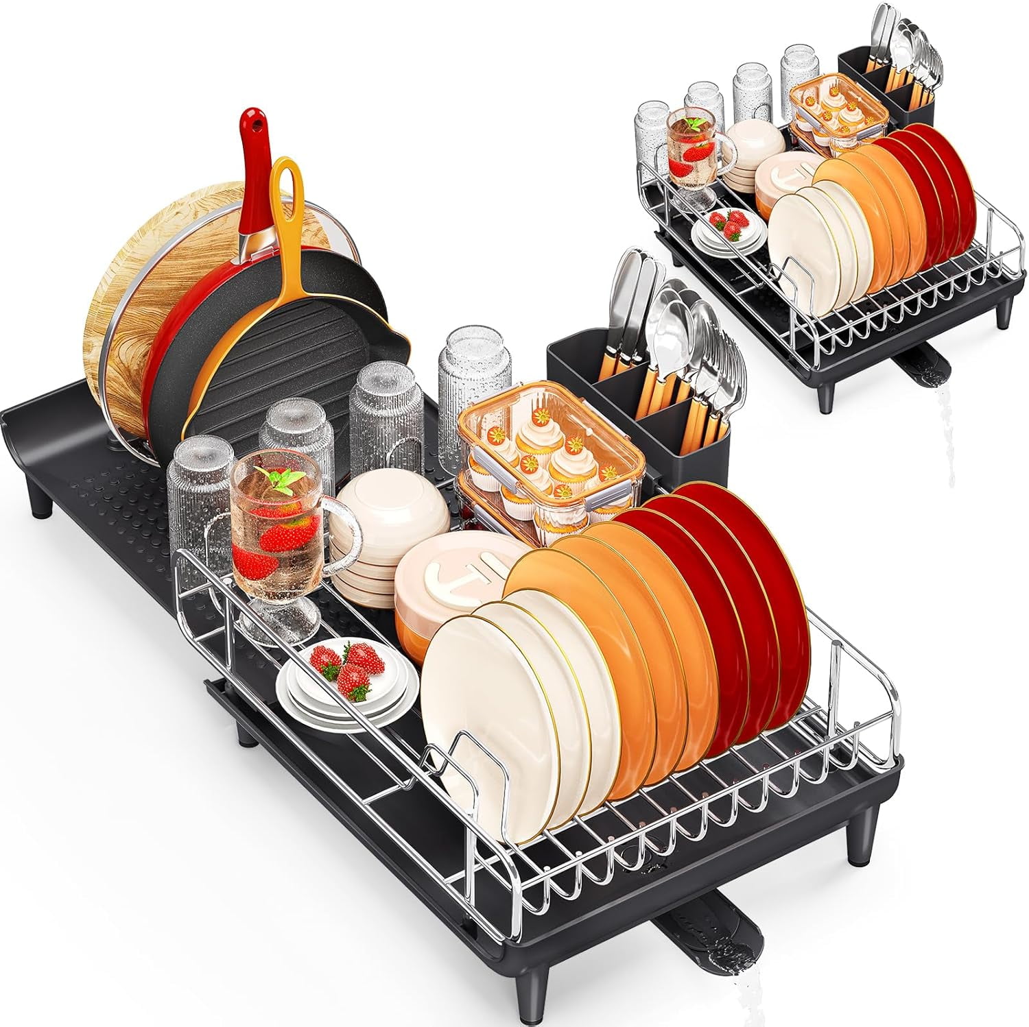 Expandable Dish Rack, Dish Drying Rack for Kitchen Counter, Foldable ...
