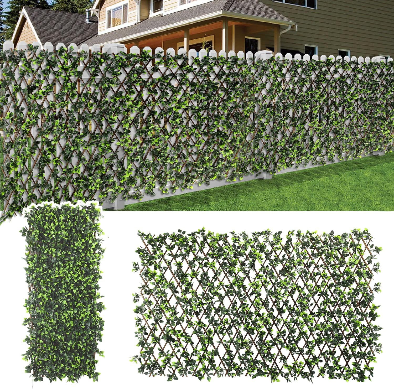 Expandable Faux Ivy Privacy Fence Screen-4Pcs Greenery Wall Backdrop ...