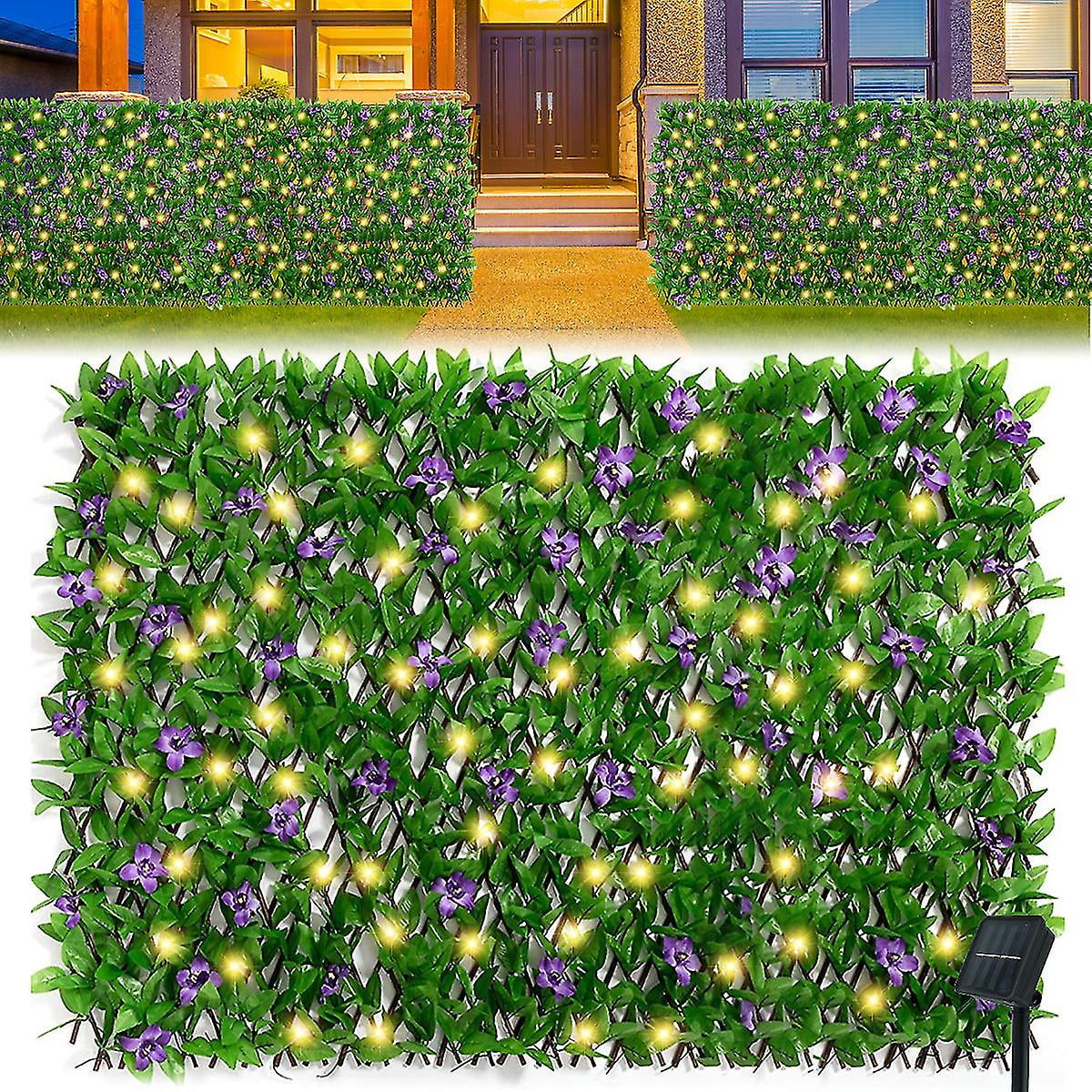 Expandable Fence With Solar Light String Stretchable Foliage Privacy ...