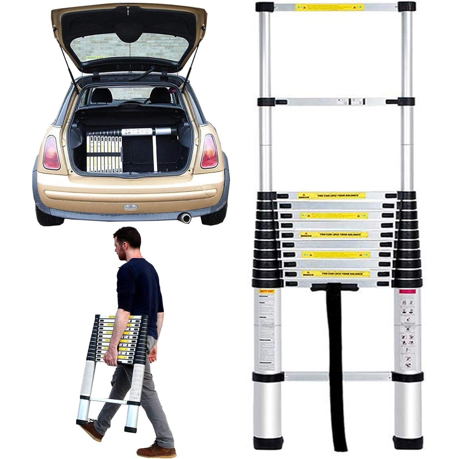 Expandable Folding Ladder 12.5Ft- Aluminum Telescopic Telescoping Extension Climb Folding Stair ...