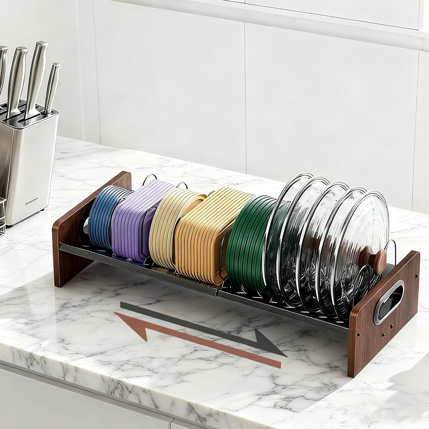 Expandable Food Container Lid Holder Organizer, Adjustable 13.97-22 ...