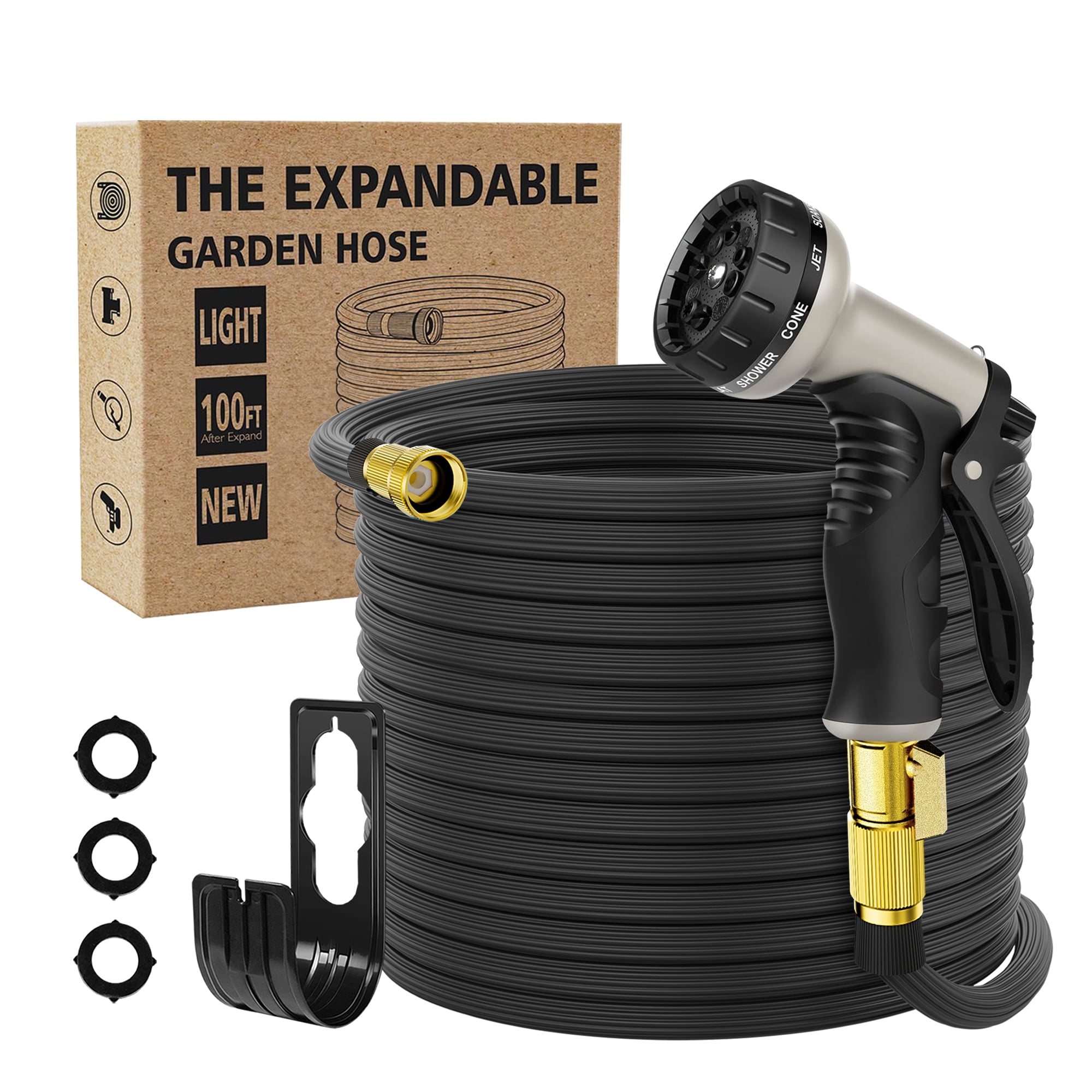GoSpace Heavy Duty 100ft Expandable Garden Hose with 10 Function Nozzle ...