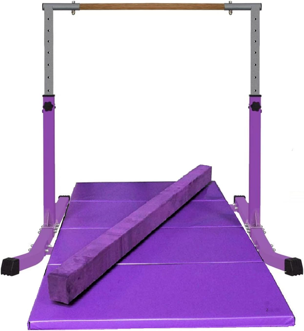 Expandable Gymnastics Kip Bar Set with Balance Beam, 6'x4' Mat for Kids ...
