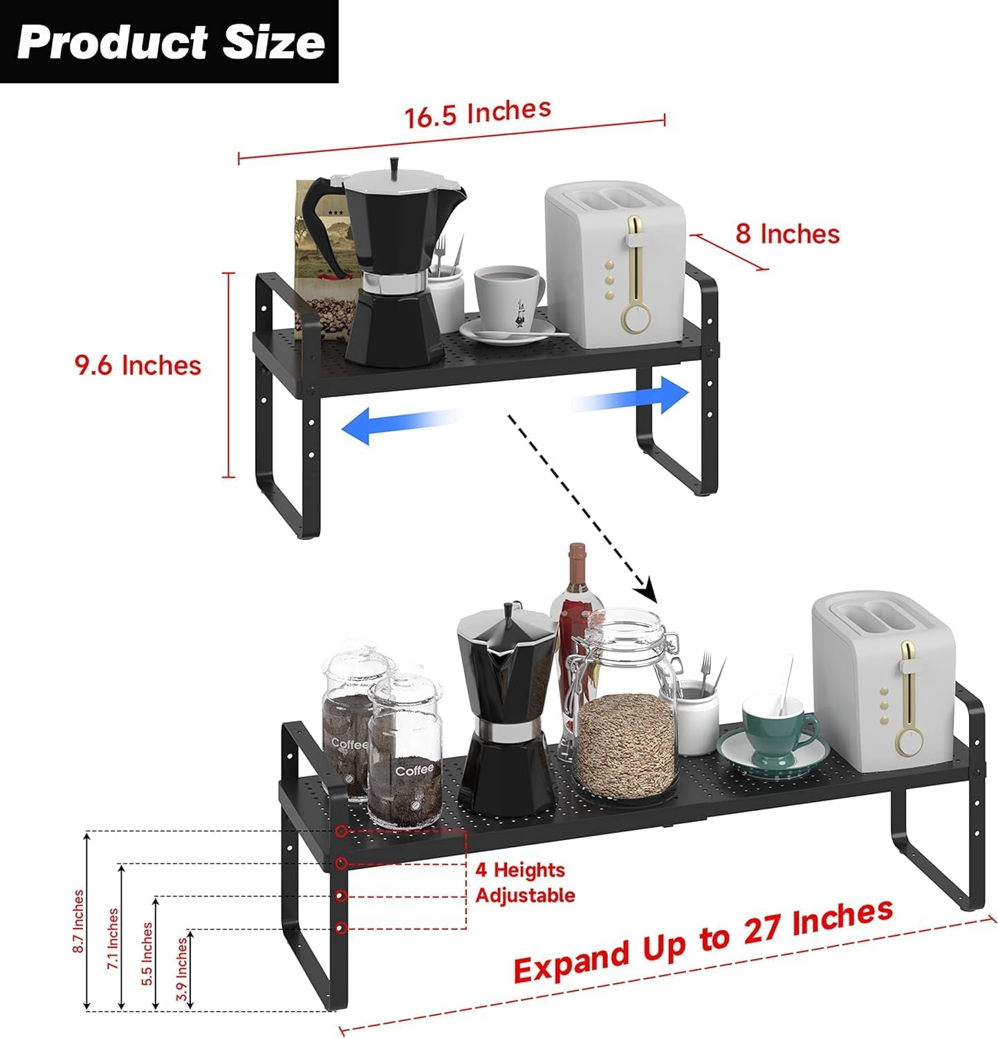 Expandable Kitchen Cabinet Shelf Organizer Rack Heavy Duty Metal Spice ...
