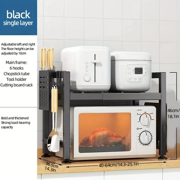 Expandable Kitchen Shelving Unit Featuring Six Hooks, a Chopstick ...