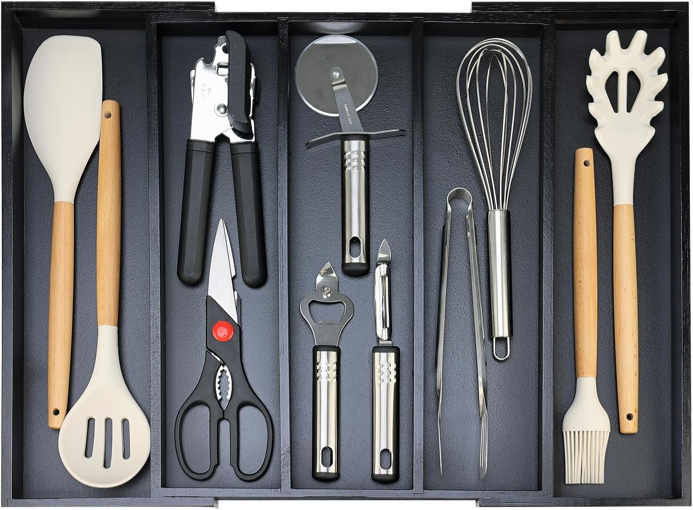 Expandable Large Kitchen Utensil Drawer Organizer Storage Black Bamboo ...