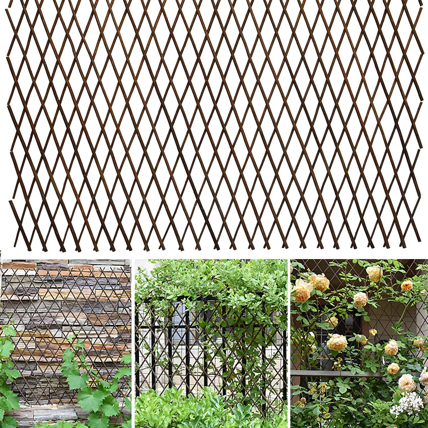 "Disen Expandable Willow Trellis Panel, Wooden Lattice Fence for ...