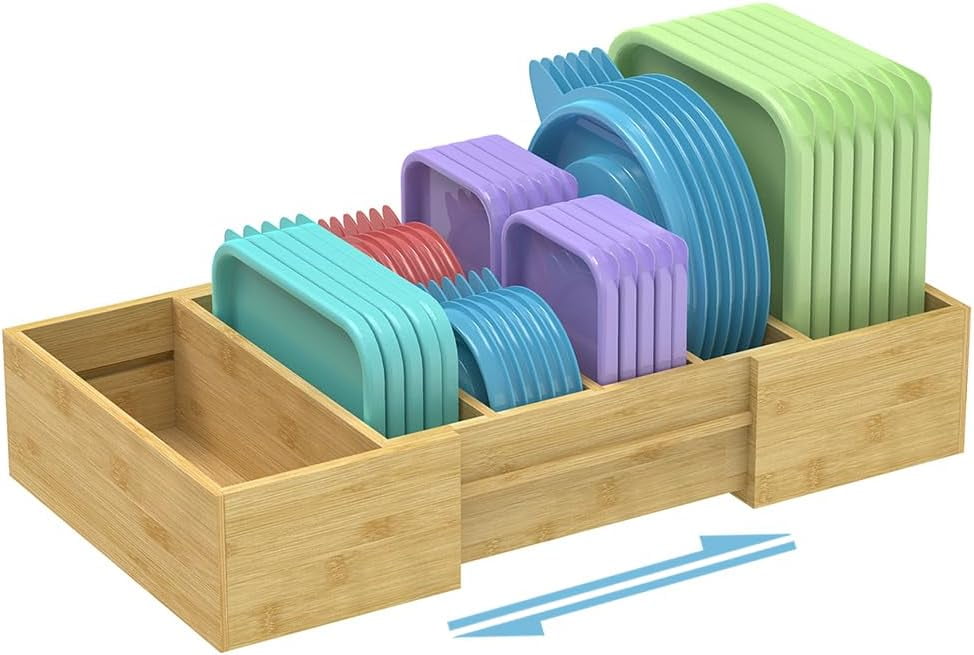 Expandable Lid Organizer, with 3 Adjustable Dividers, Bamboo Food ...