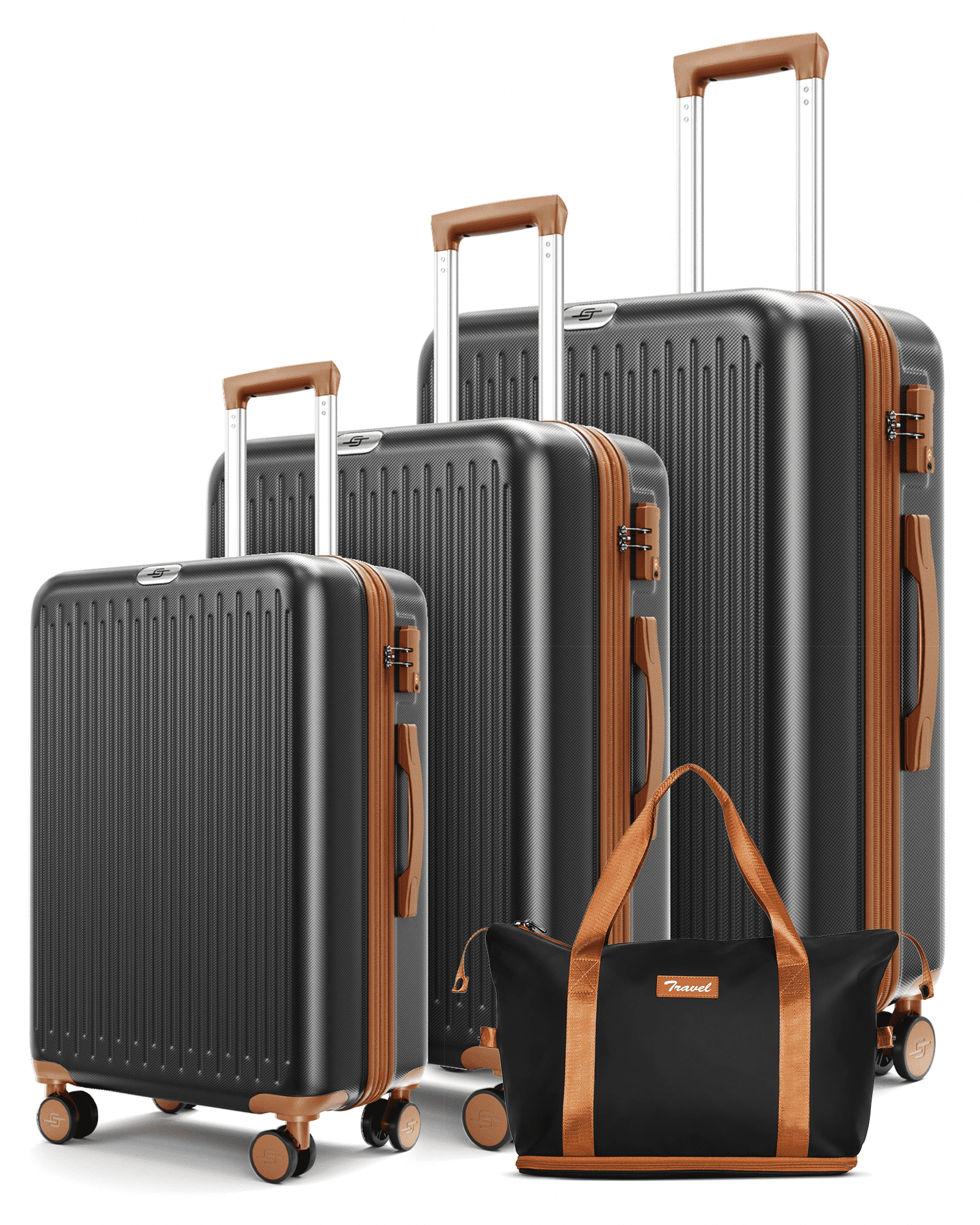 Expandable 3-Piece Luggage Set, Hardside Suitcase with Travel Duffle ...