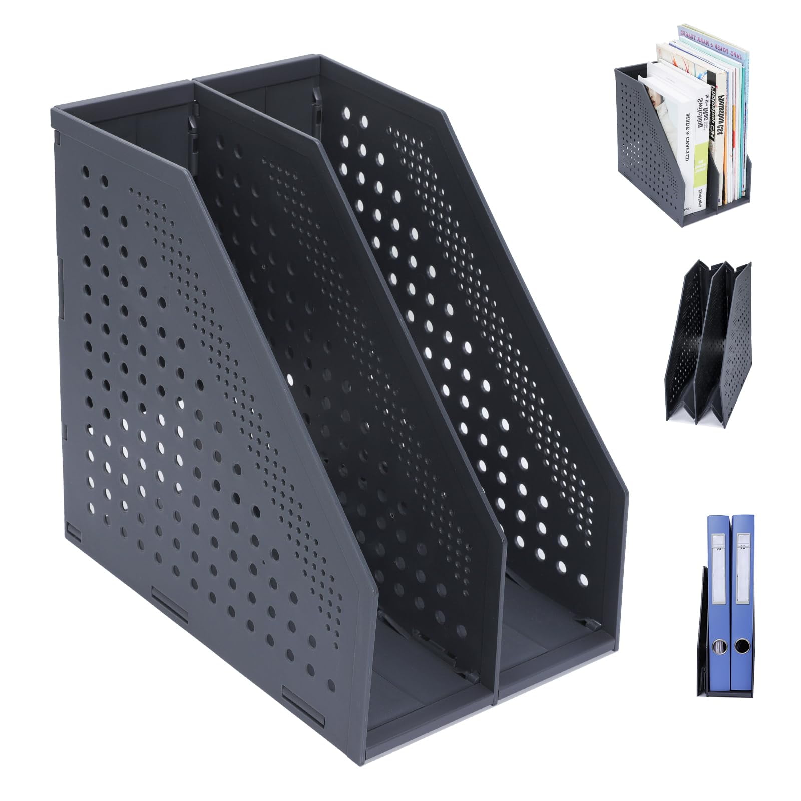 Expandable Magazine File Holder, 2 Compartment Foldable Binder Storage ...
