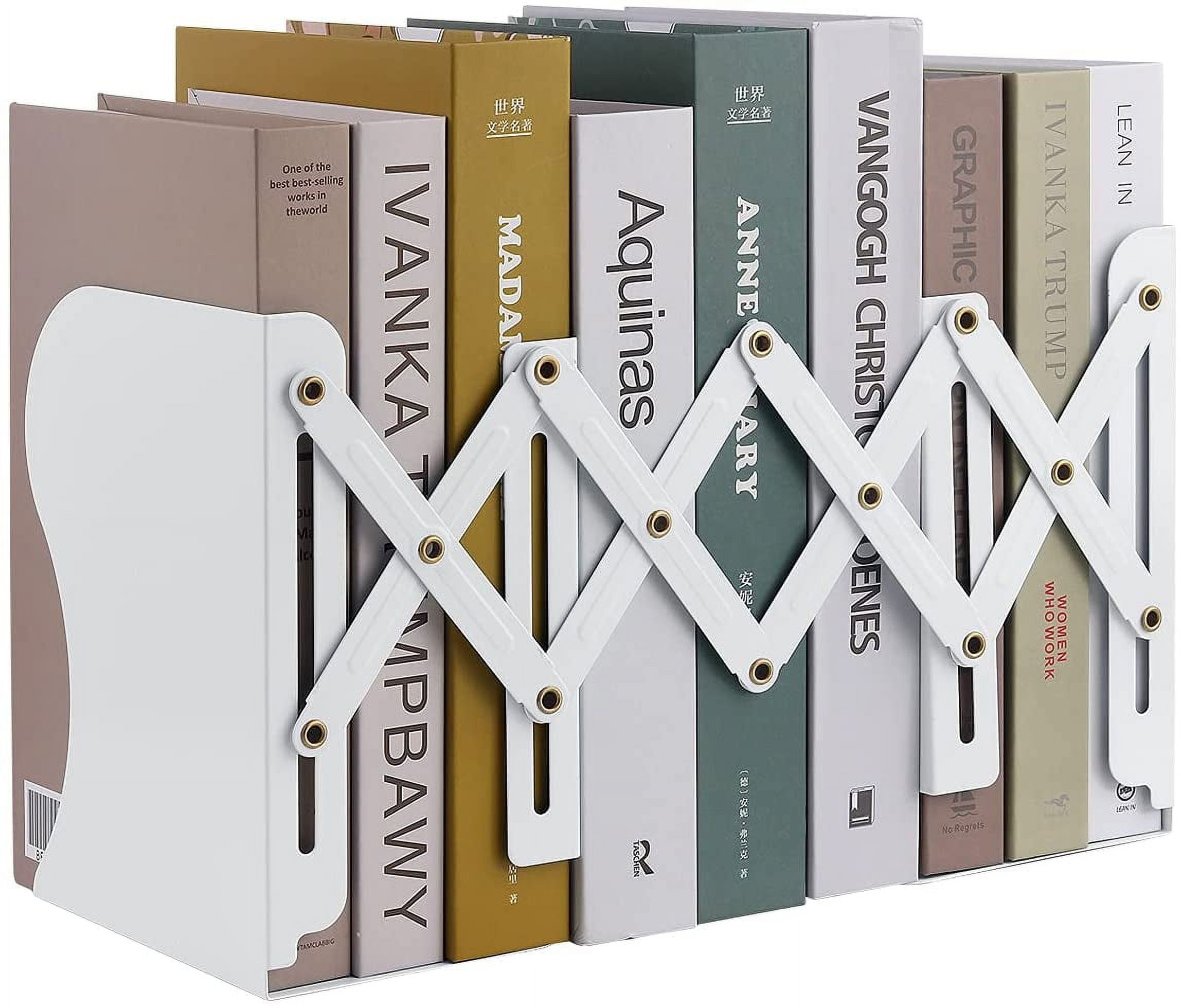 Expandable Metal Bookends Adjustable Non-Skid Book Ends(White ...