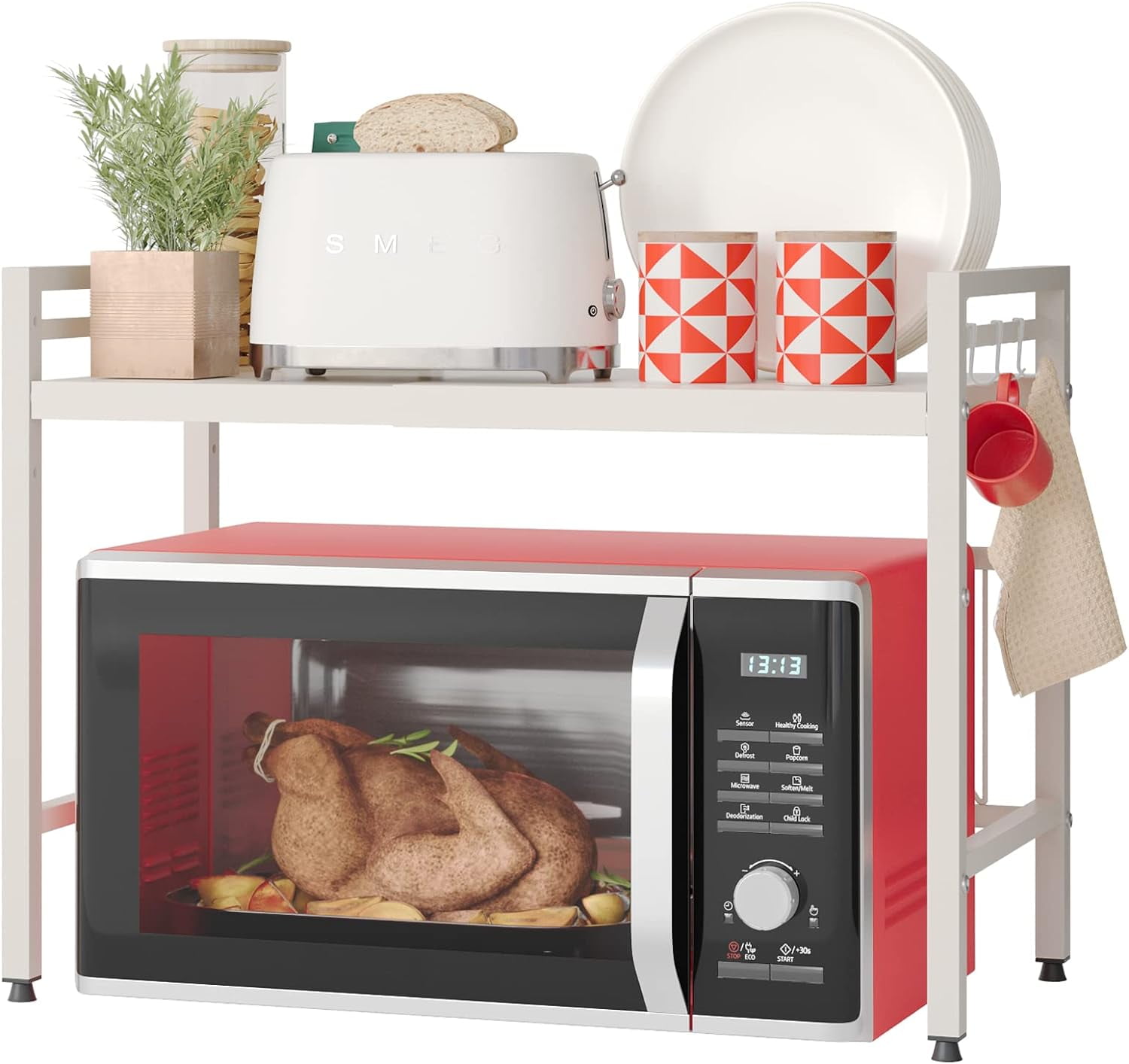 Expandable Microwave Stand,2 Tier Metal Kitchen Countertop Organizer ...