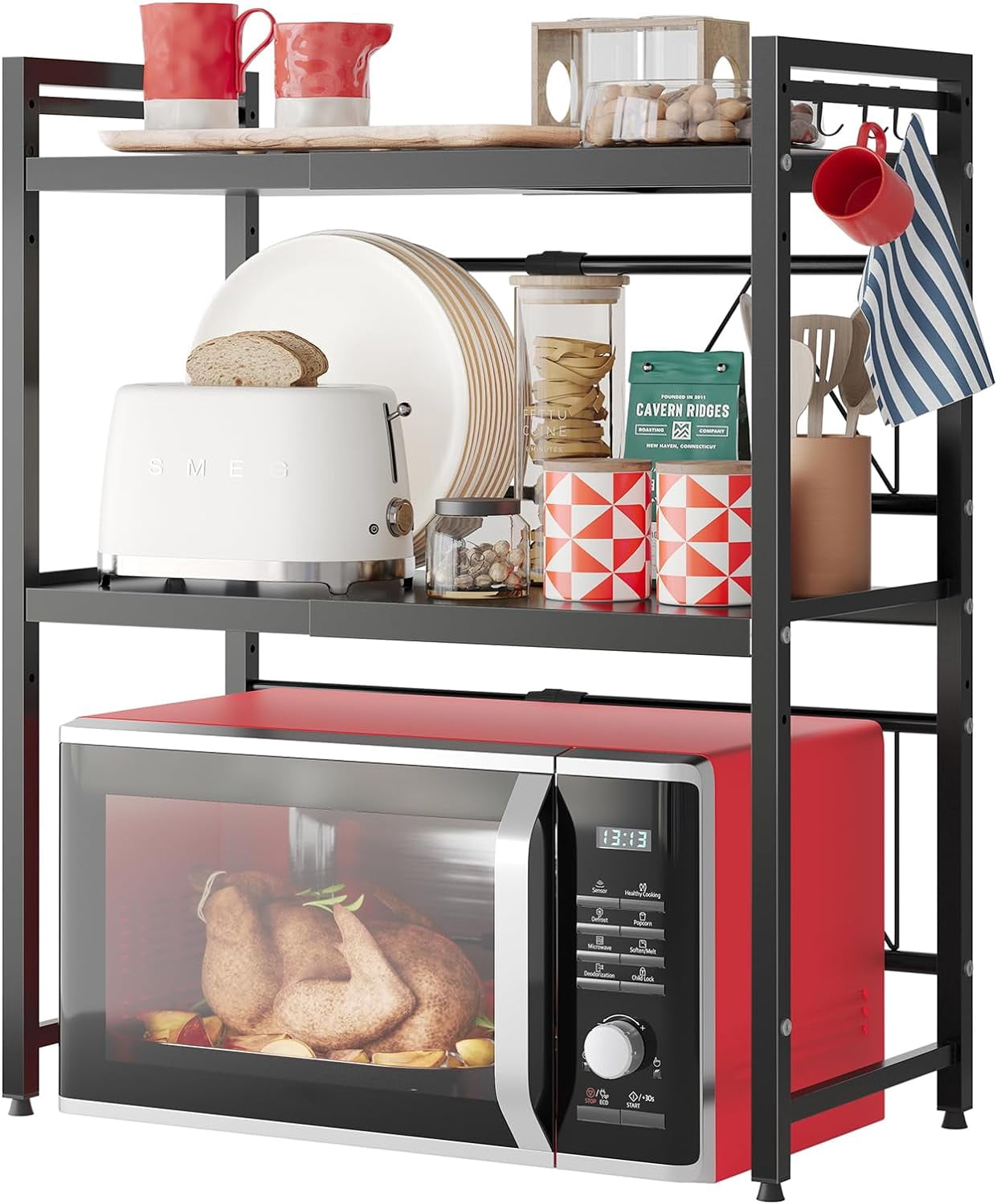 Expandable Microwave Stand,2 Tier Metal Kitchen Countertop Organizer ...