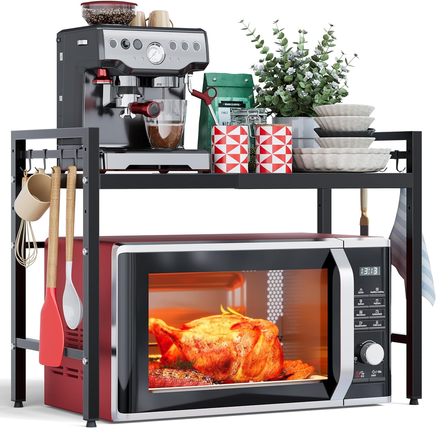 Expandable Microwave Stand,2 Tier Metal Kitchen Countertop Organizer ...
