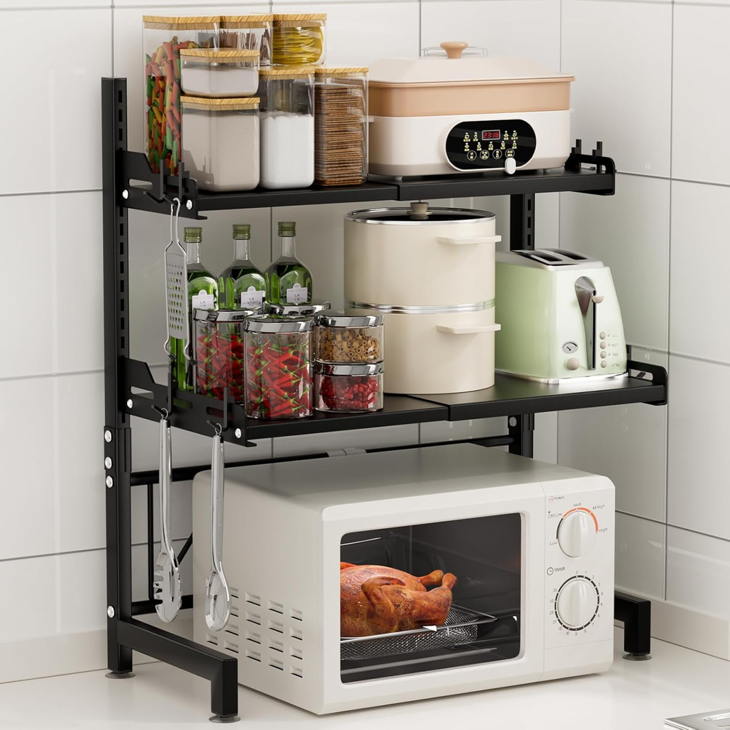 Expandable Microwave Stand, 3-Tier Heavy Duty Adjustable Microwave Oven ...