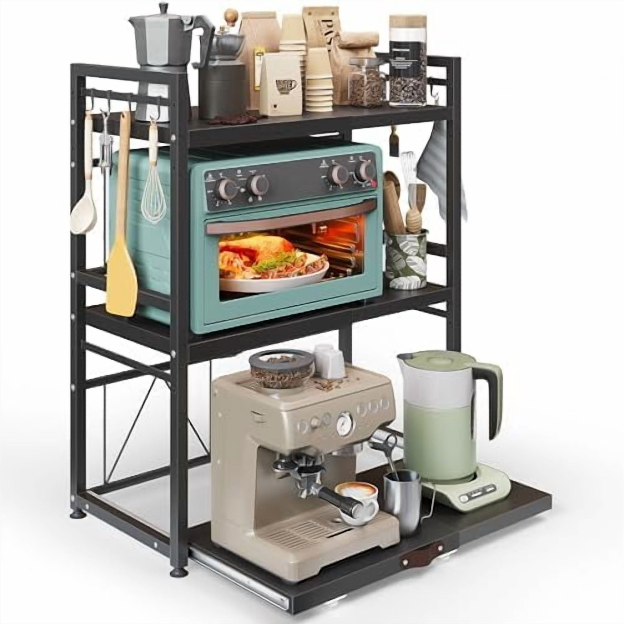 Expandable Microwave Stand,3 Tier Metal Kitchen Countertop Organizer ...