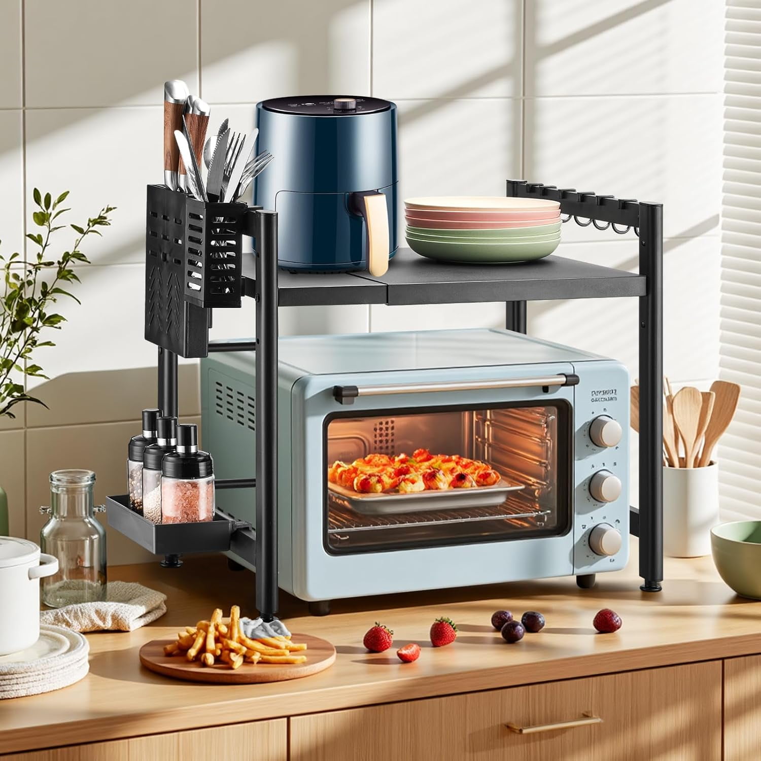 Expandable Microwave Stand, Adjustable Metal Kitchen Organizer ...