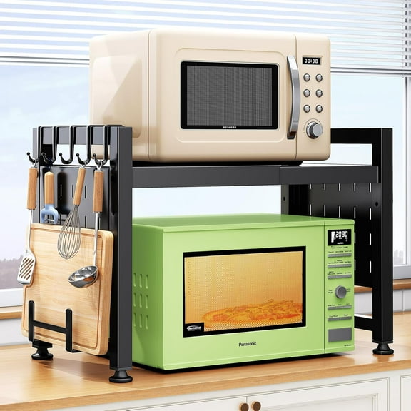 Expandable Microwave Stand Heavy Duty 3-Tier Adjustable Rack with Hooks ...