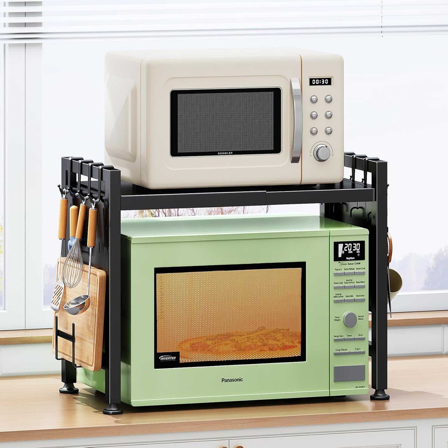 Expandable Microwave Stand Countertop, 2-Tier Adjustable Microwave Oven ...