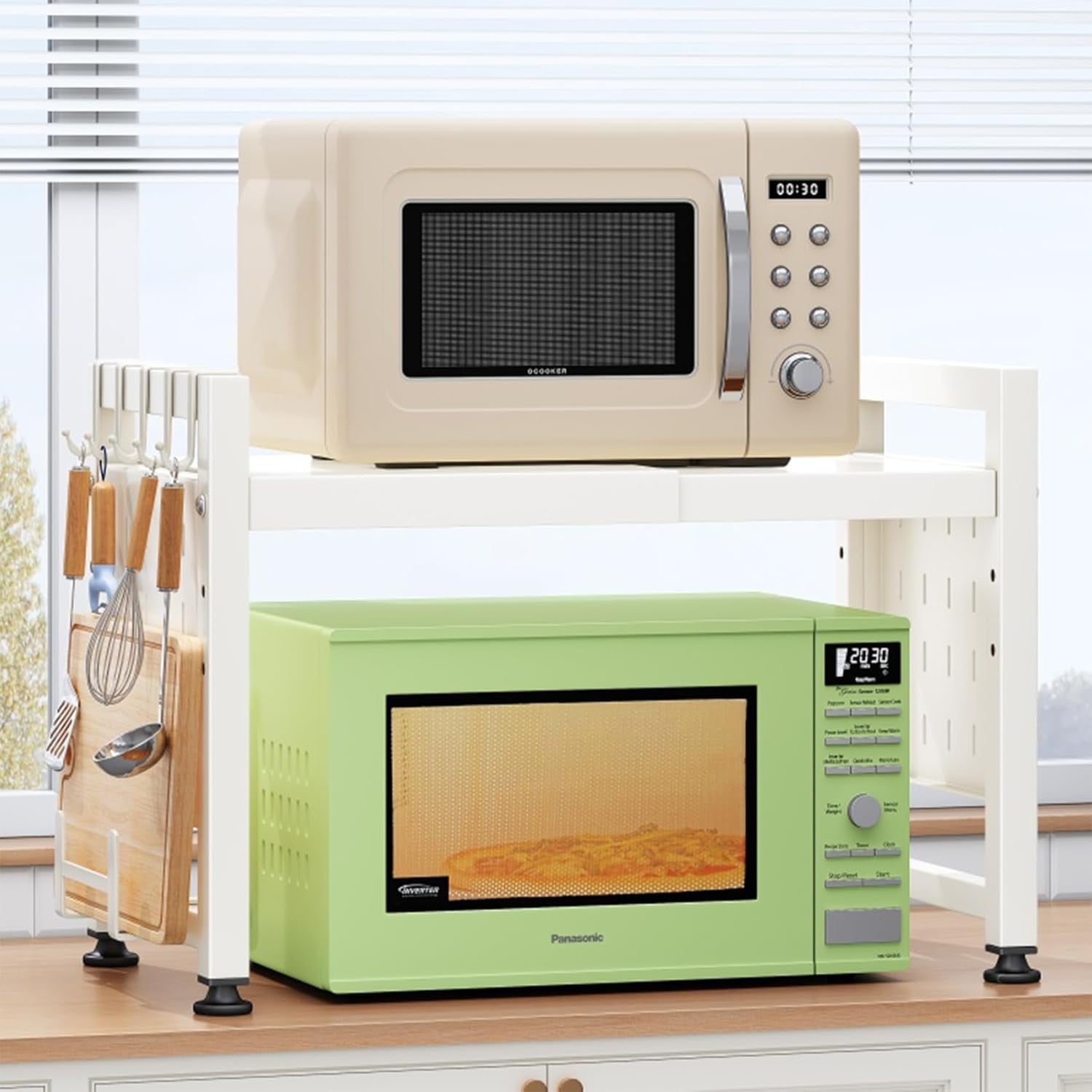 Expandable Microwave Stand, Heavy Duty 3-Tier Adjustable Microwave Oven ...