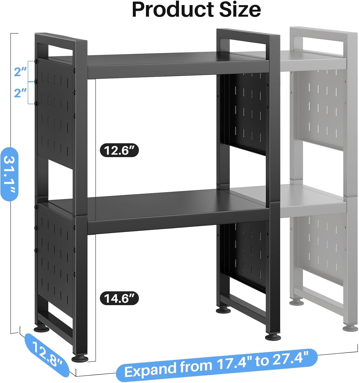 Expandable Microwave Stand, Heavy Duty 3-Tier Adjustable Microwave Oven ...