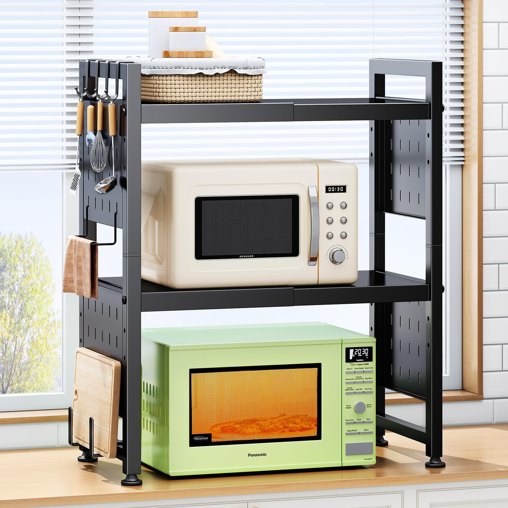 Expandable Microwave Stand, Heavy Duty 3-Tier Adjustable Microwave Oven ...