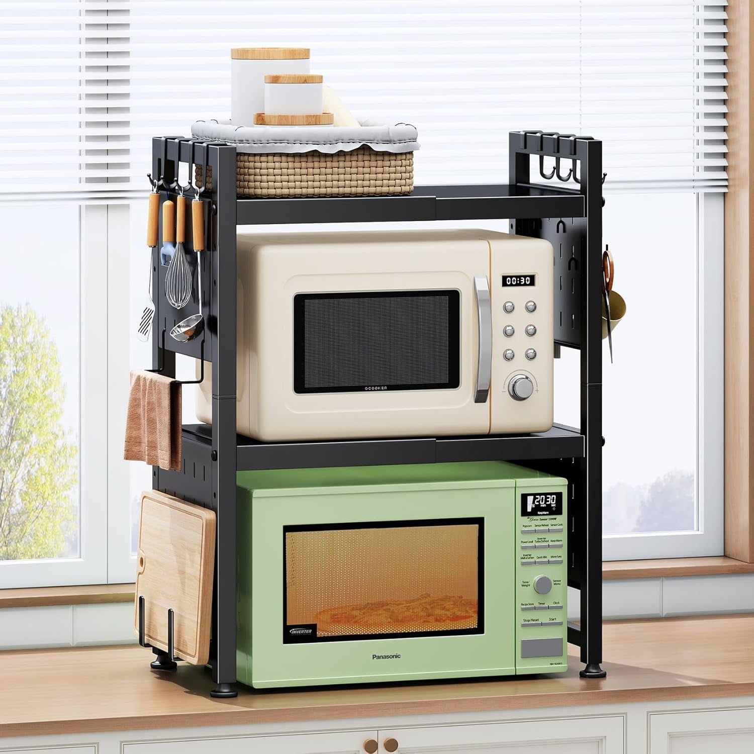 Expandable Microwave Stand, Heavy Duty 3-Tier Adjustable Microwave Oven ...