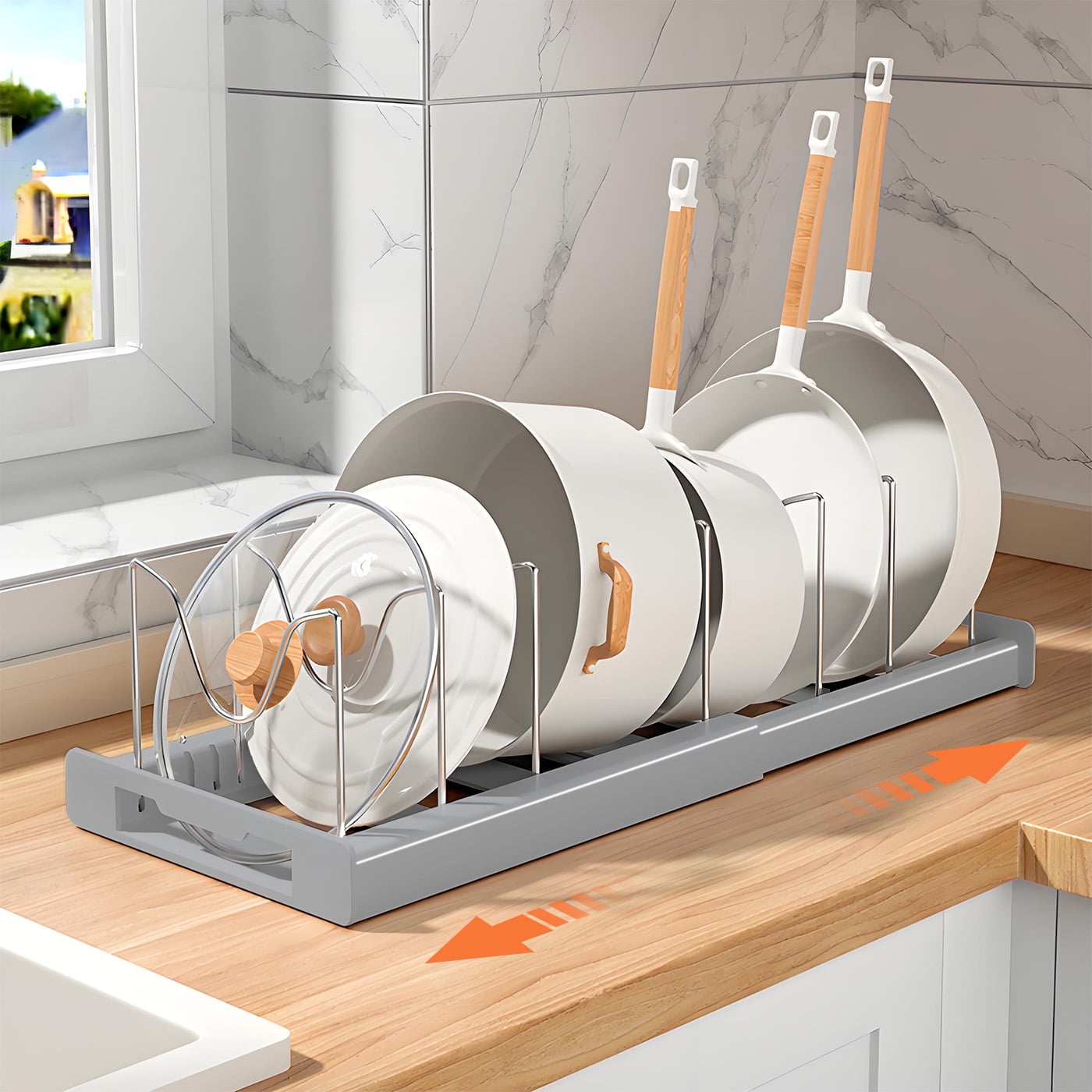 Expandable Pan Organizer, Multifunctional Lid Organizer for Kitchen ...