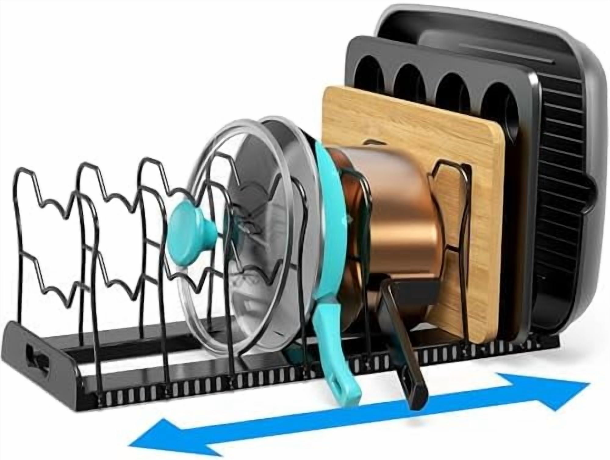 Expandable Pan Organizer Rack, 10 Adjustable Compartments, Black ...