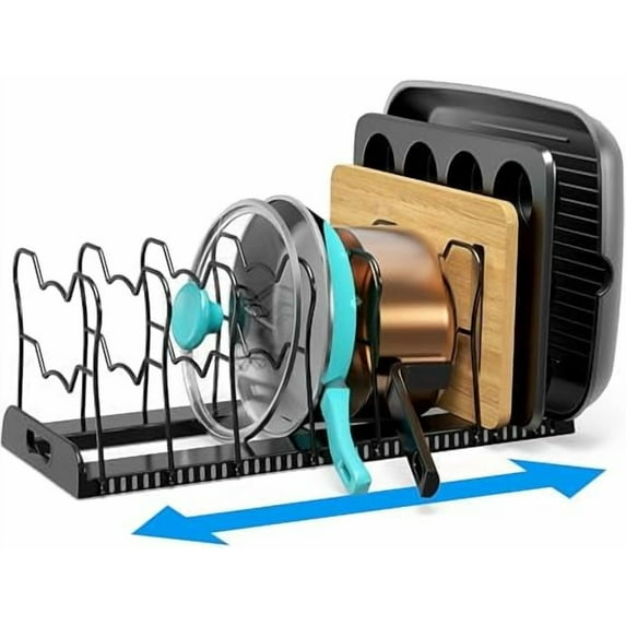 Expandable Pan Organizer Rack, 10 Adjustable Compartments, Black ...