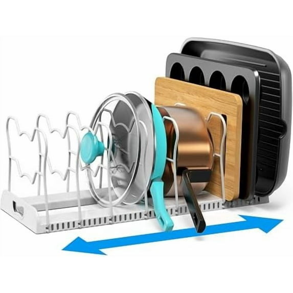 Expandable Pan Organizer Rack, 10 Adjustable Compartments, White ...