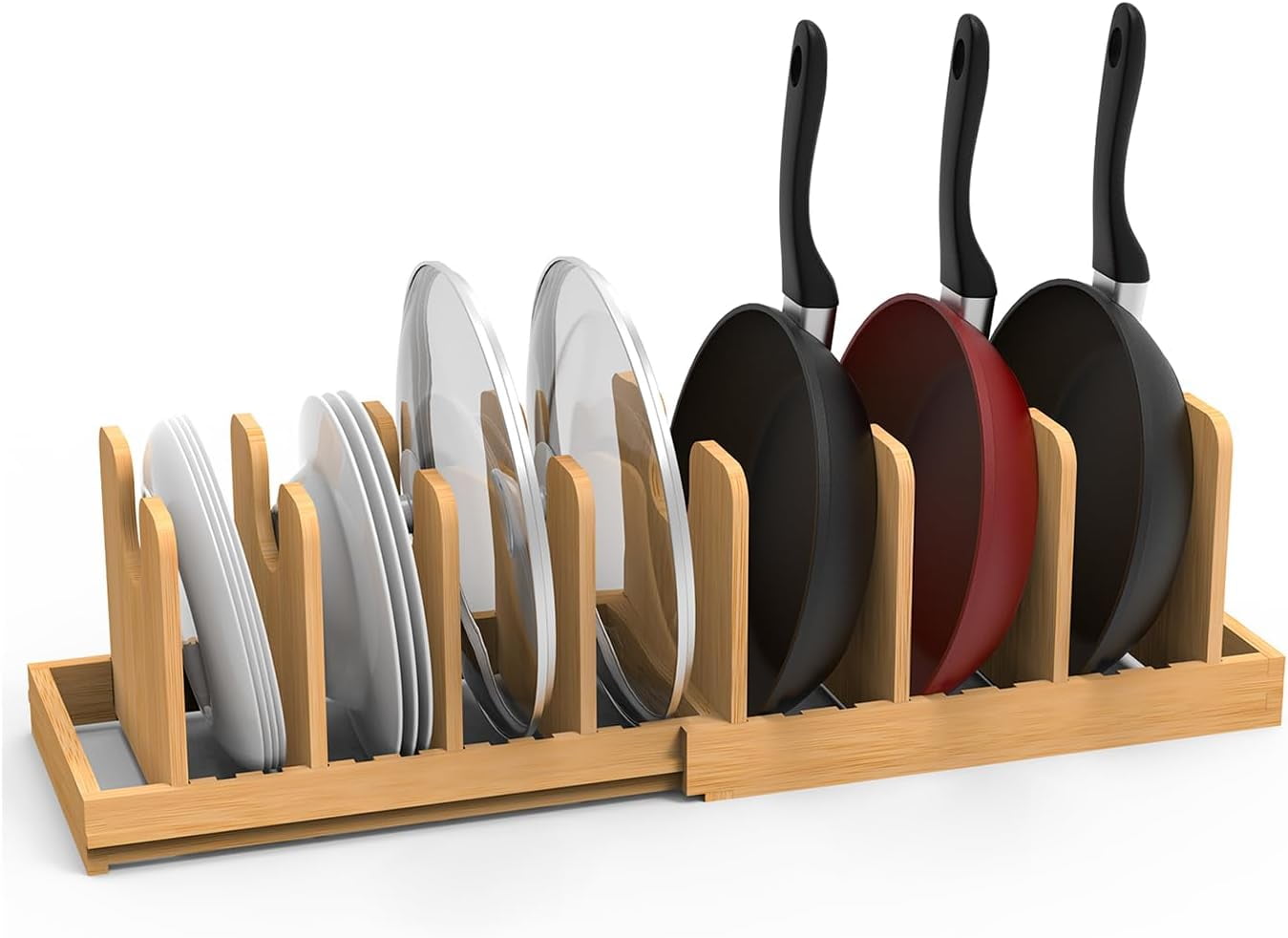 Expandable Pot Lid Organizer, Bamboo Pot and Pan Organizer for Under ...