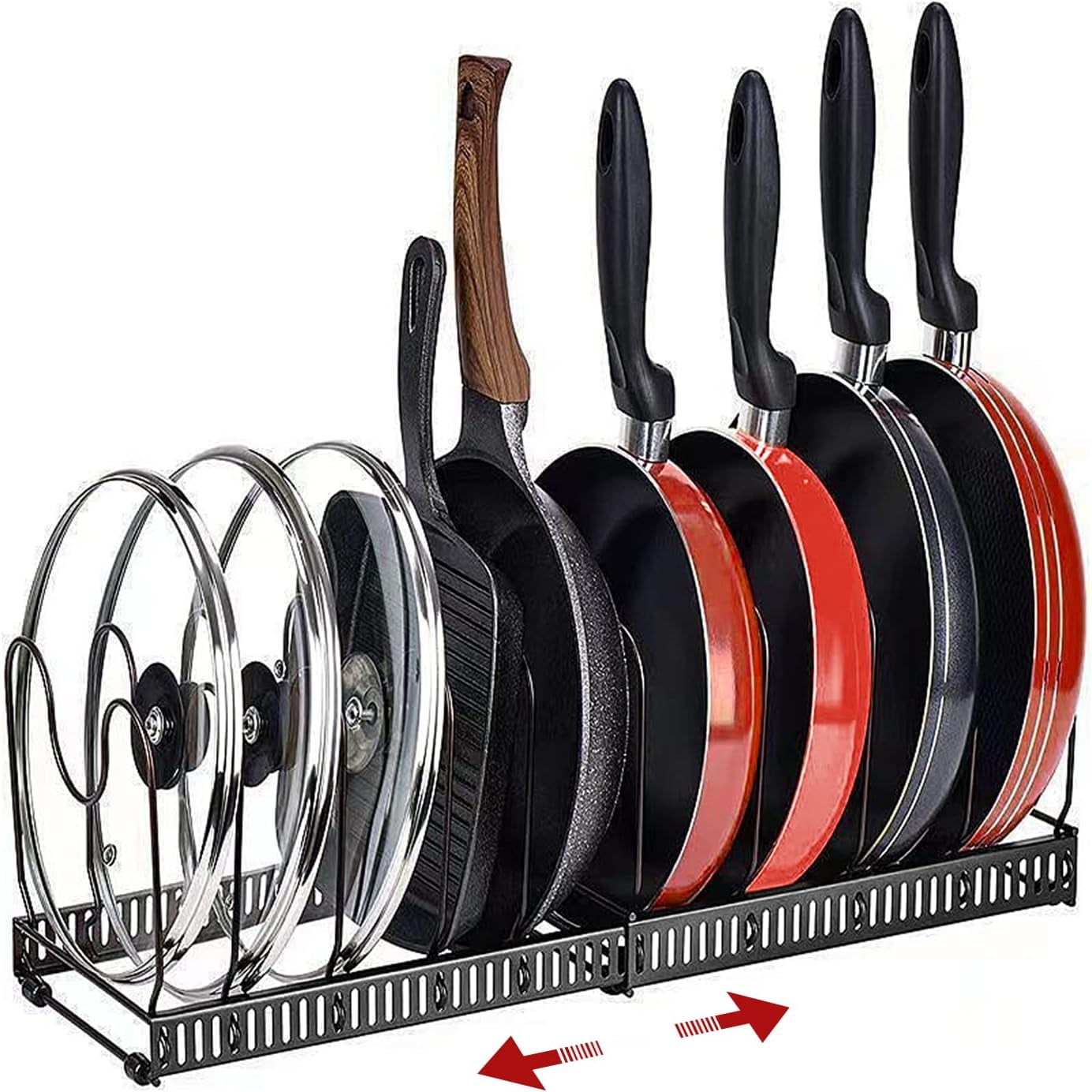 Expandable Pot Organizer Rack with 10 Adjustable Compartments for Pot ...