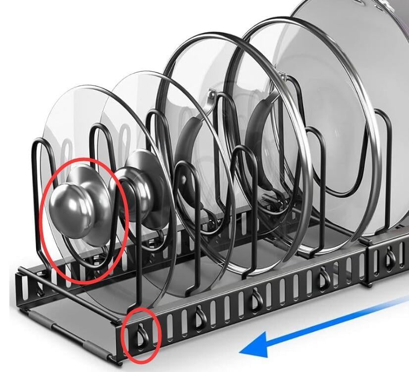 Expandable Pot and Pan Organizer, Pot Lid Organizer with 14 Deeper U ...