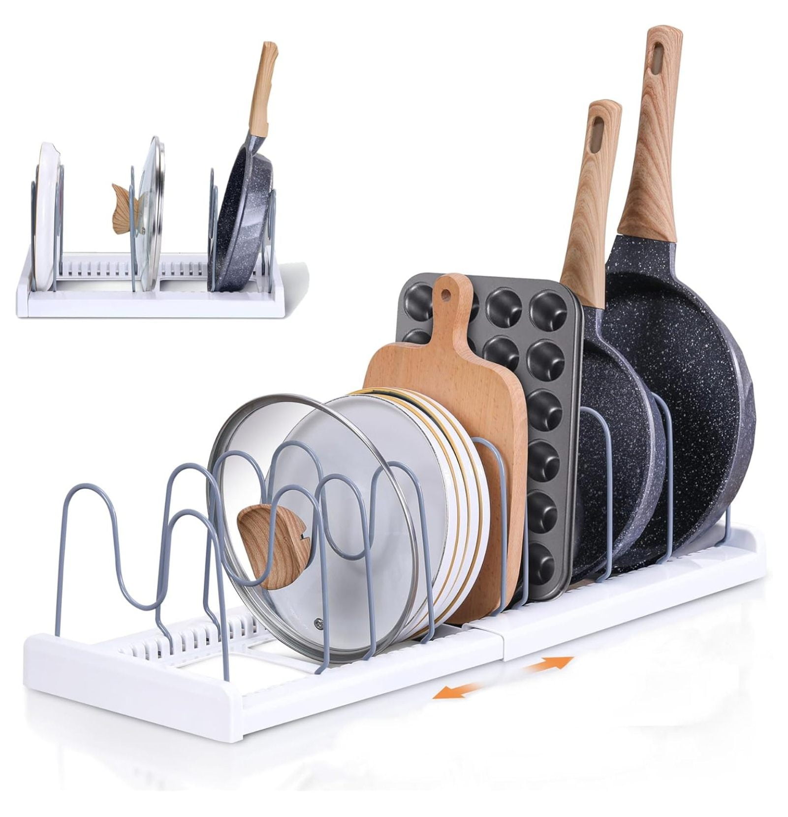 Expandable Pot and Pan Organizer Rack for Cabinet, Pan and Pot Lid ...