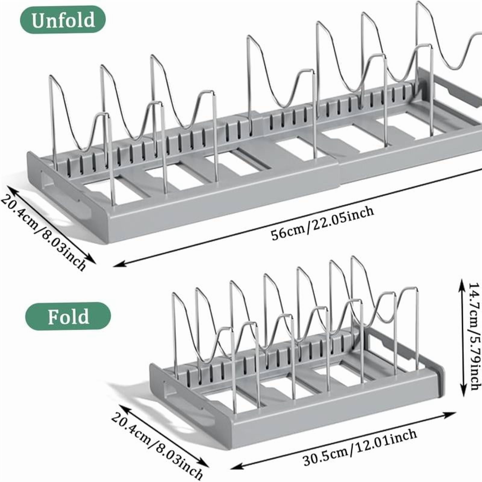 Expandable Pot and Pan Organizer Rack for Cabinet, Pot Lid Organizer ...