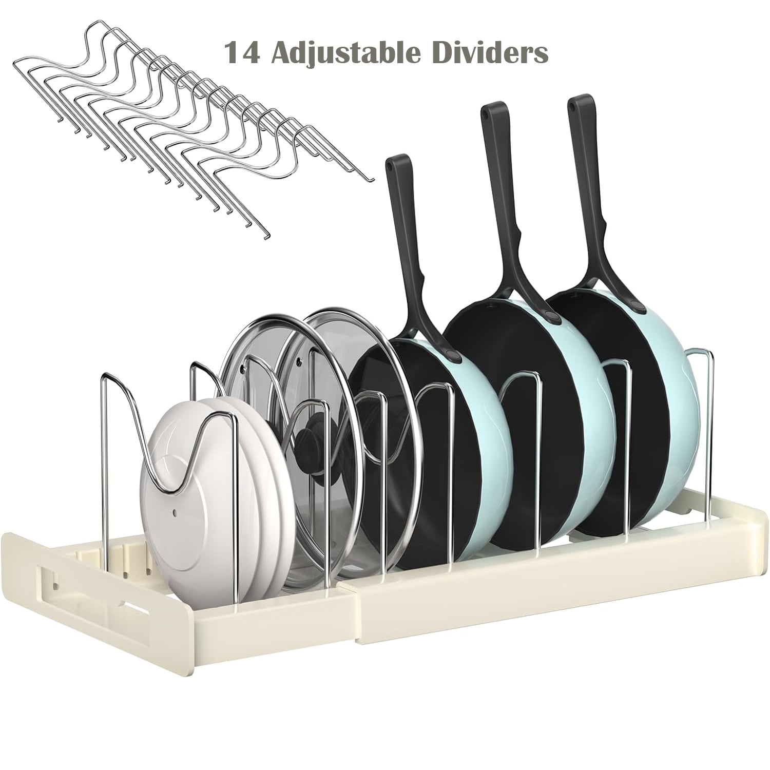 Expandable Pot and Pan Organizers Rack for cabinet - Pot Lid Organizer ...