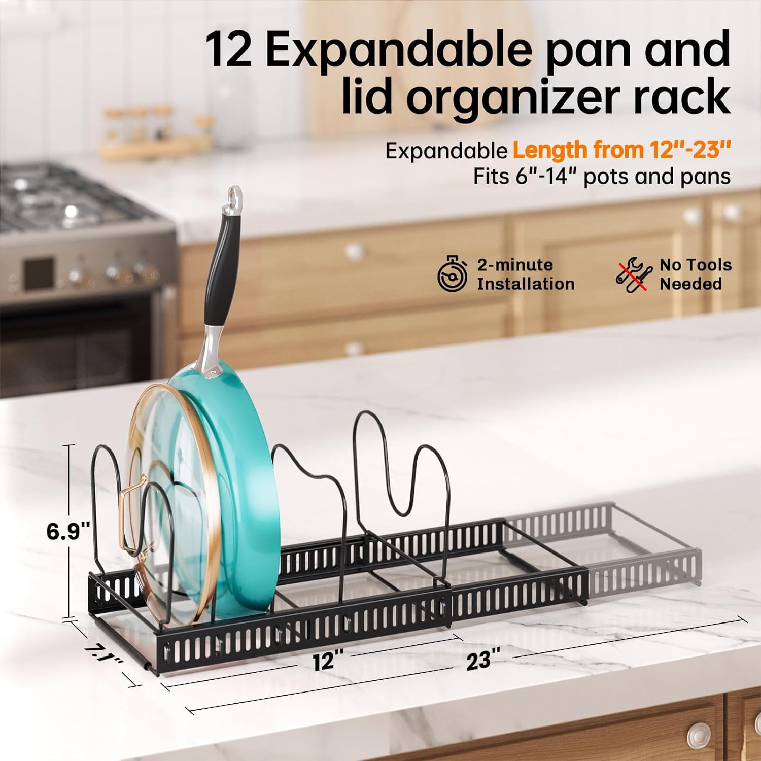 Expandable Pots And Pans Organizer Rack Under Cabinet, Pots Lid ...