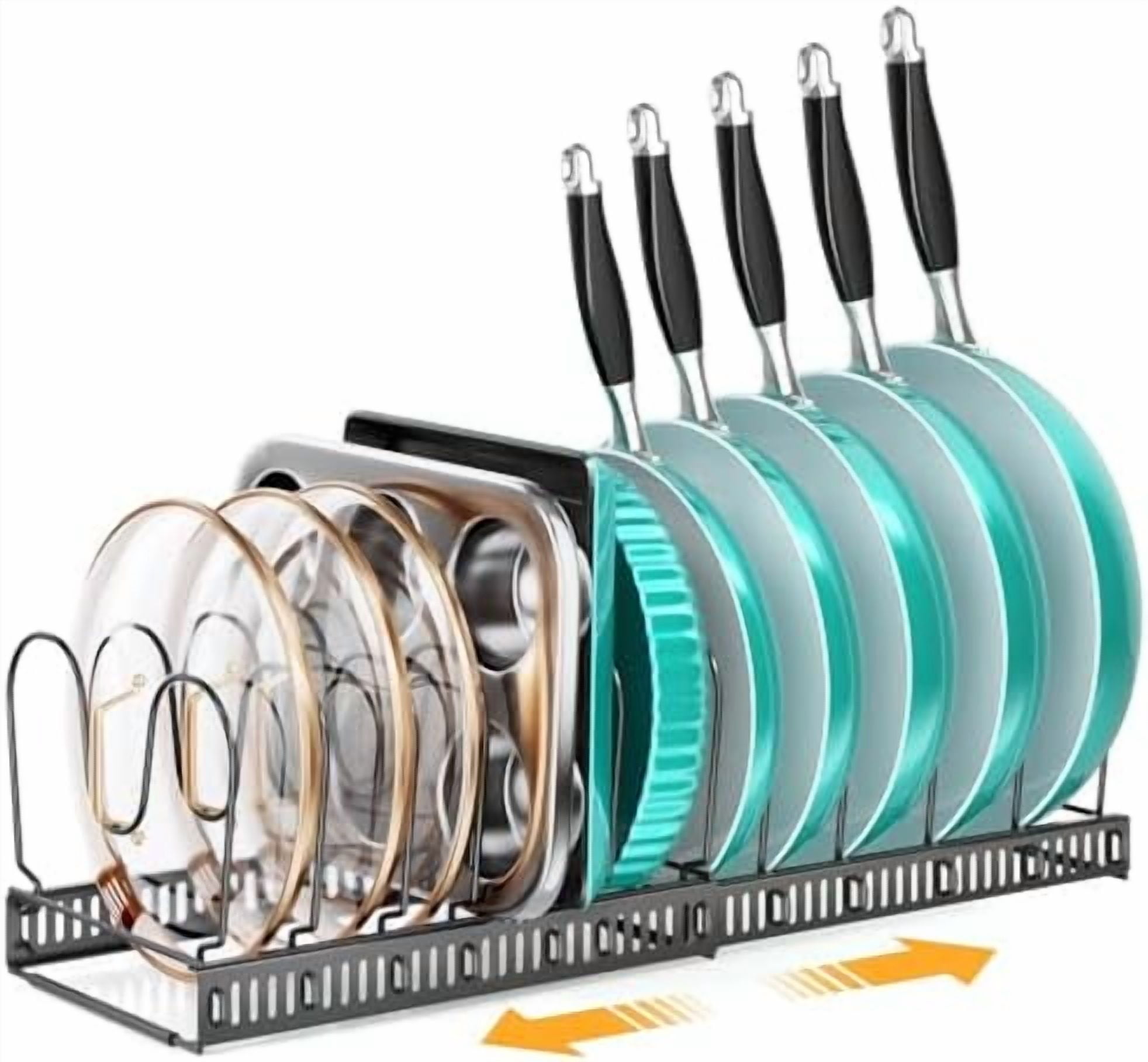 Expandable Pots and Pans Organizer Rack under Cabinet, Pots Lid ...