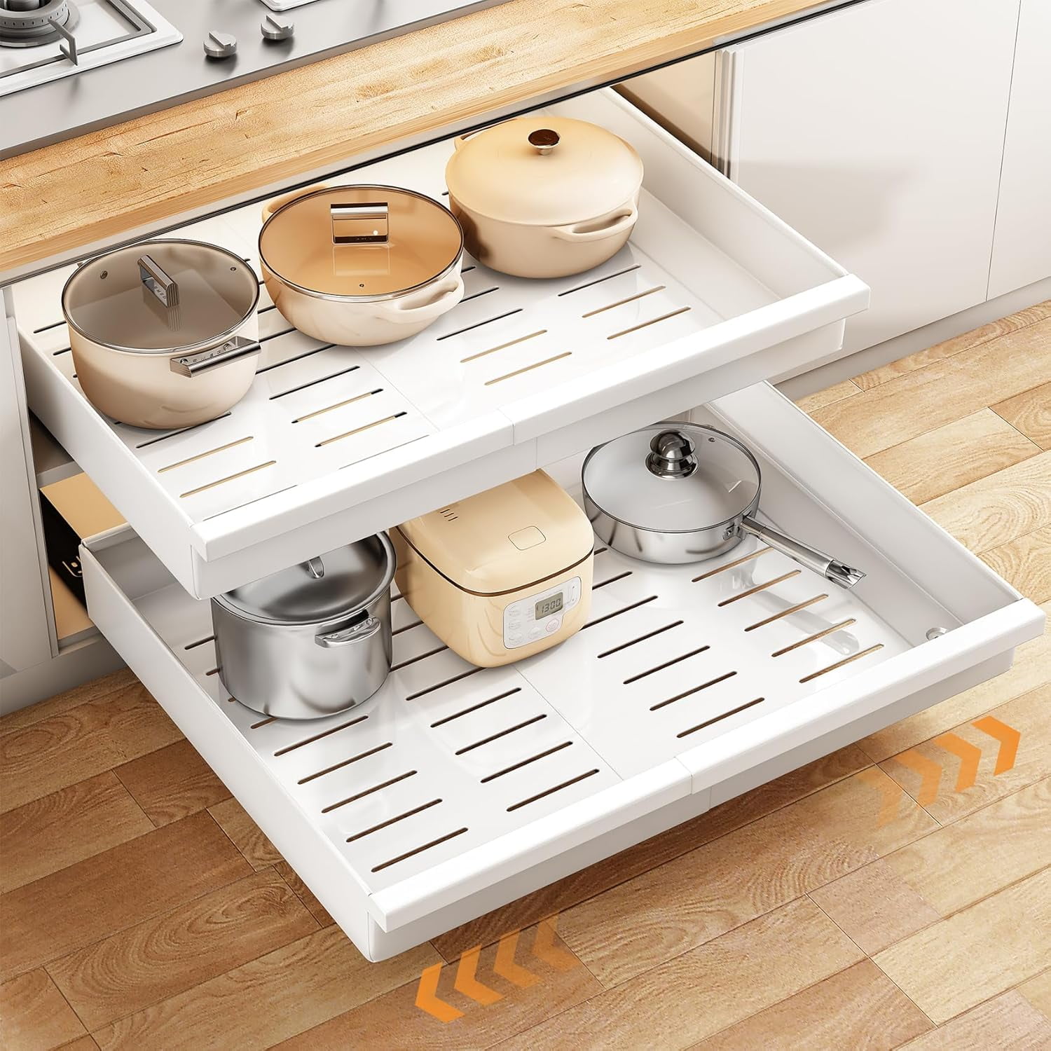 Expandable Pull out Cabinet Organizer(1 Pack)-White, Wider(13.6"-24 ...