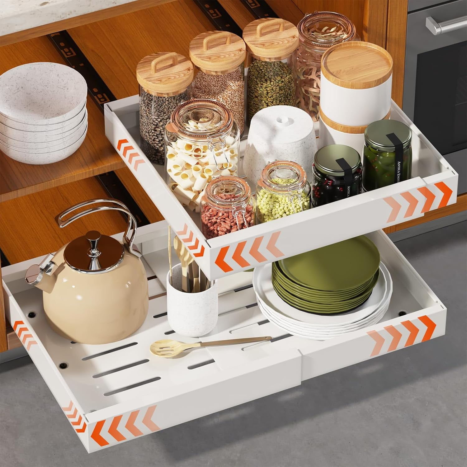 Expandable Pull out Cabinet Organizer 21" Deep (12.6"-20.5" W) Slide out Drawers for Kitchen ...