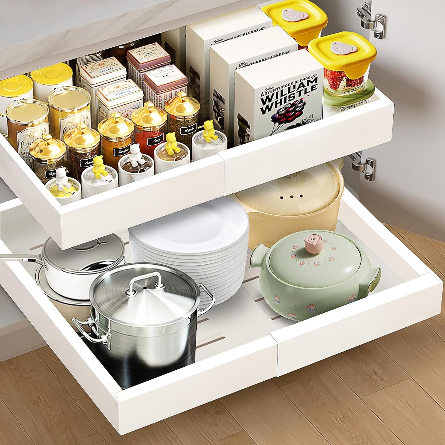 Expandable Pull Out Cabinet Organizer, 21" Deep Adhesive Slide Out ...