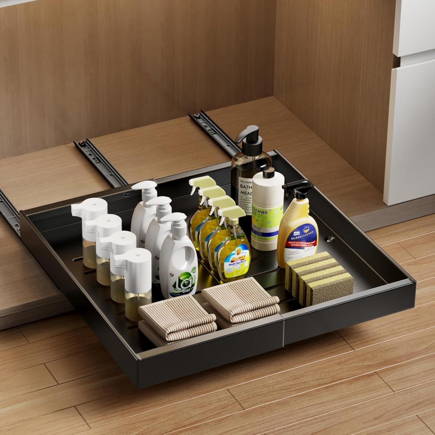 Expandable Pull Out Cabinet Organizer, 21" Deep Slide Out Drawer for ...