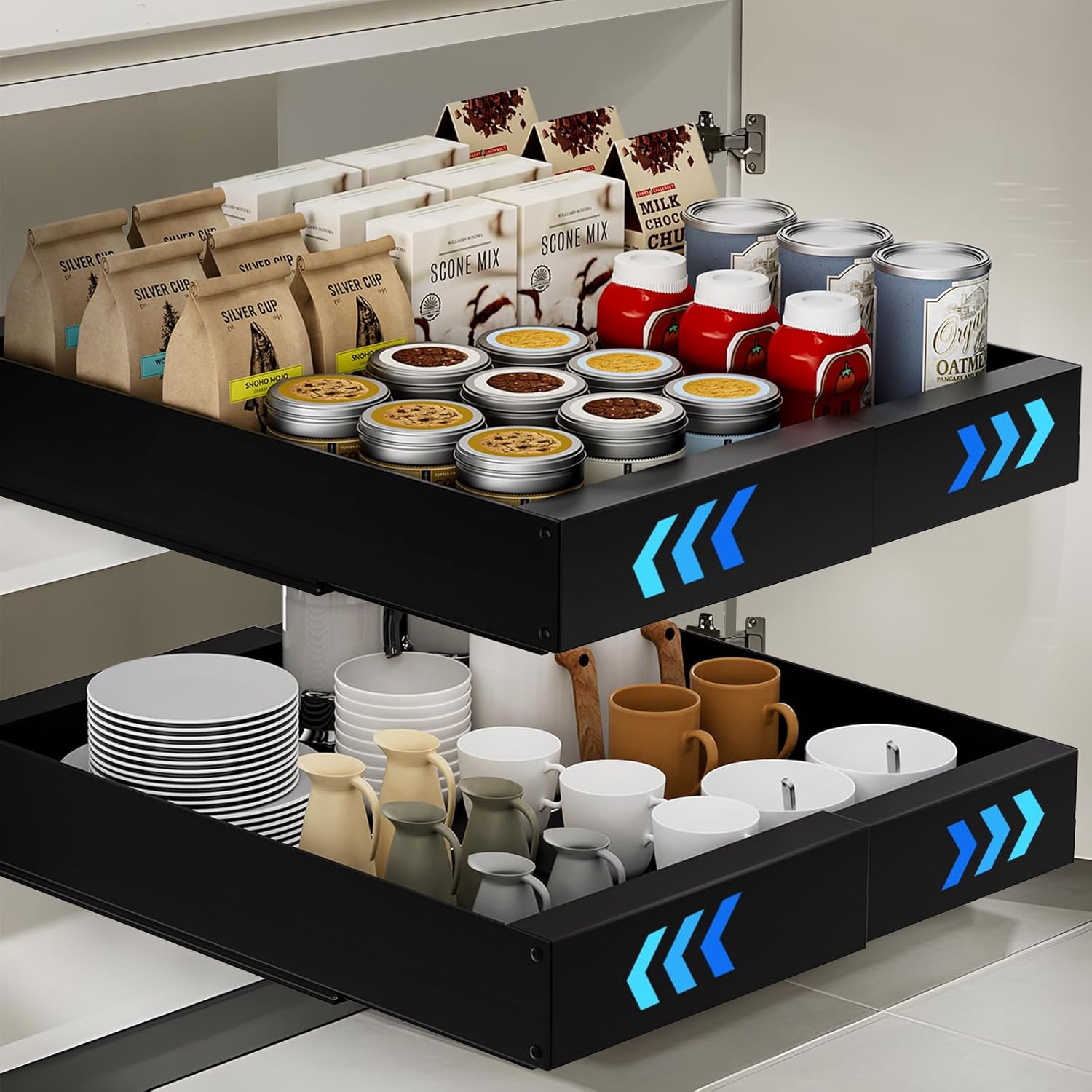 Expandable Pull Out Cabinet Organizer, 53cm Depth Pull Out Cabinet ...